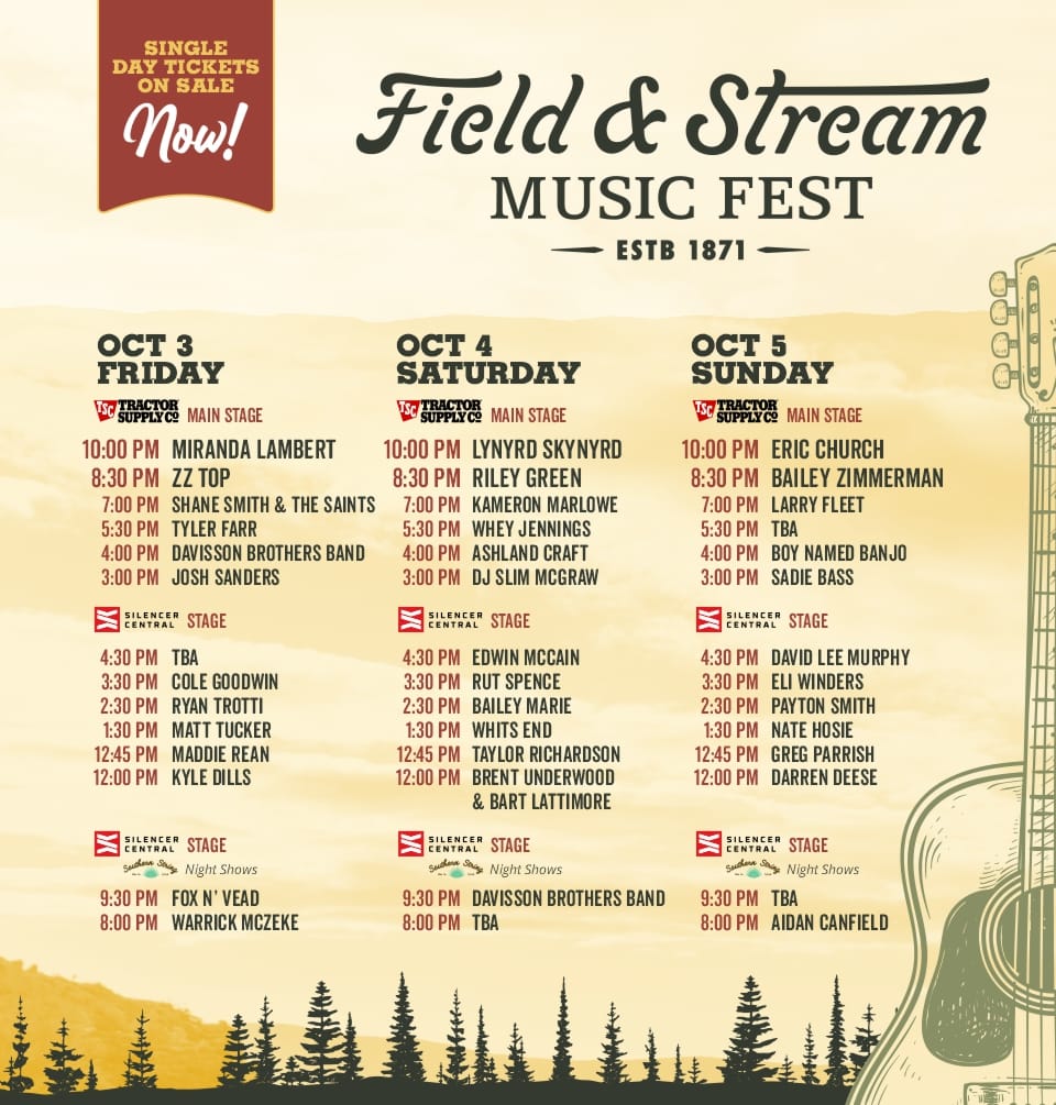 Field & Stream Music Fest | October 3-5, 2025 | Winnsboro, SC